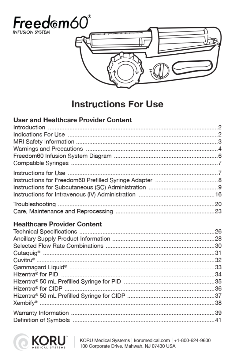 Instructions for Use (IFUs) | Koru Medical Systems